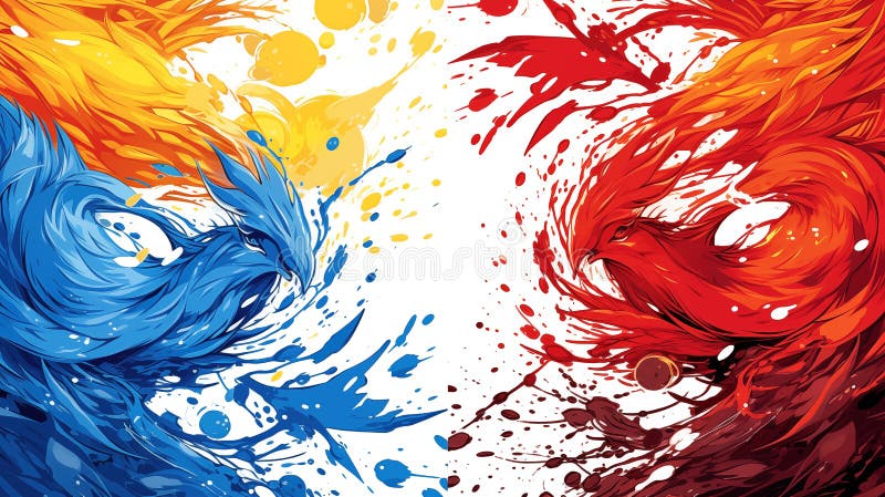 Fire and Water Fighting Crashing in a Modern Abstract Wallpaper Design ...