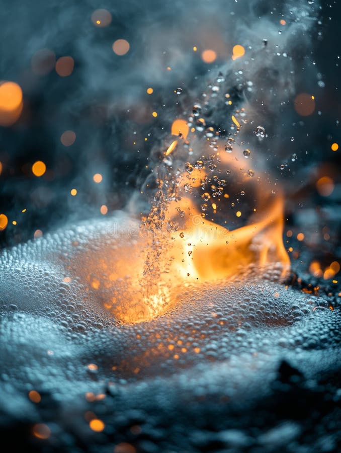 Fire and Water Interaction with Steam and Bubbles. Stock Image - Image ...
