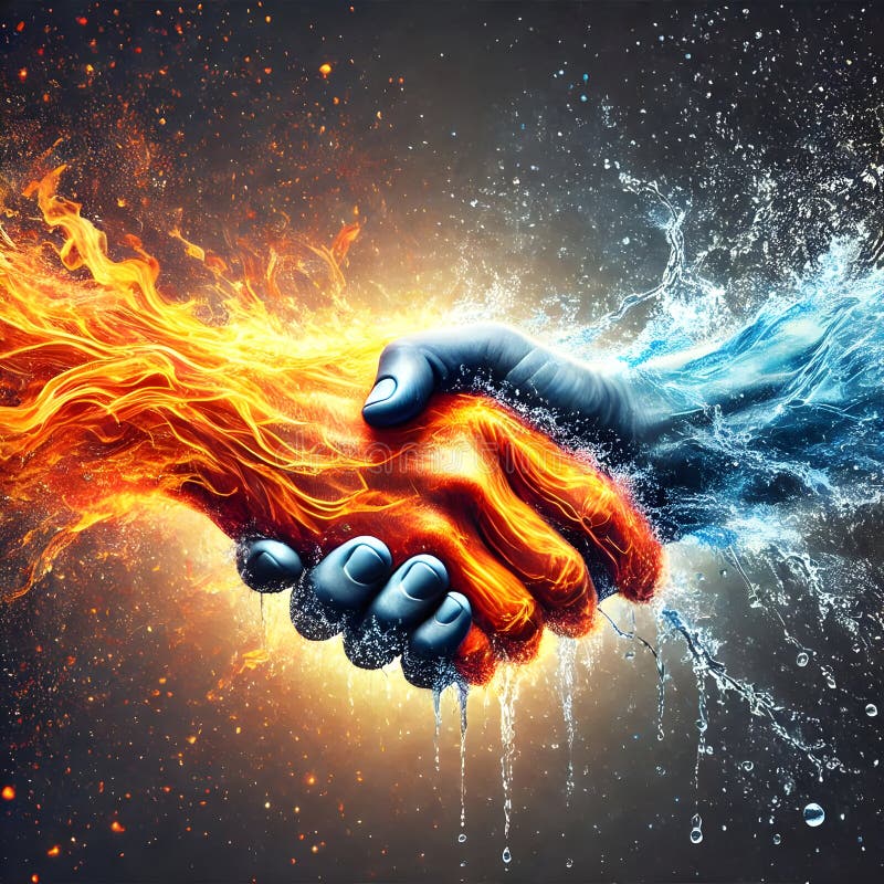 Fire and Water Shaking Hands, Symbolizing Agreement between Opposites ...