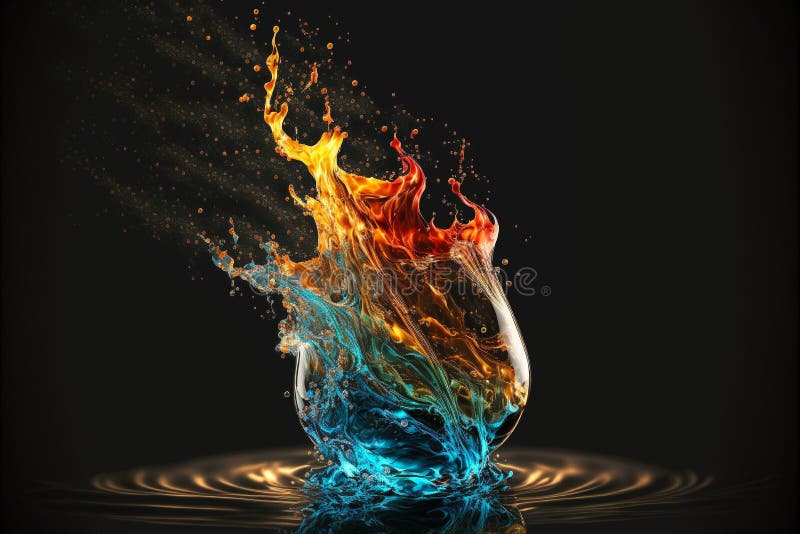 Fire and Water Splash. Dynamic Concept of Two Opposite Elements. Flame ...