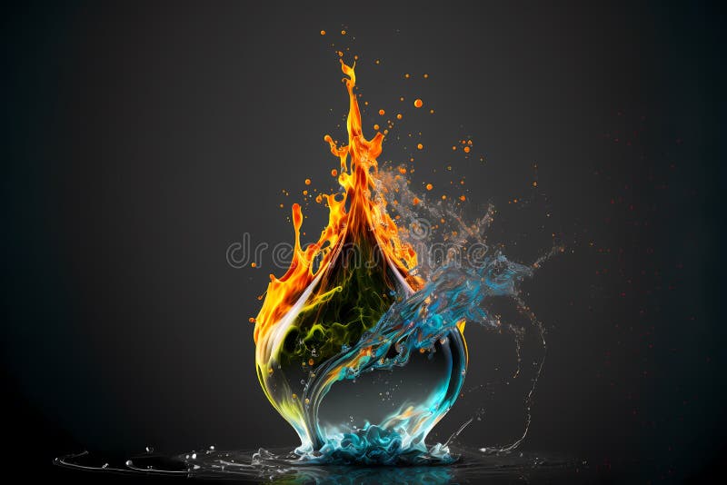 Fire and Water Splash. Dynamic Concept of Two Opposite Elements. Flame ...