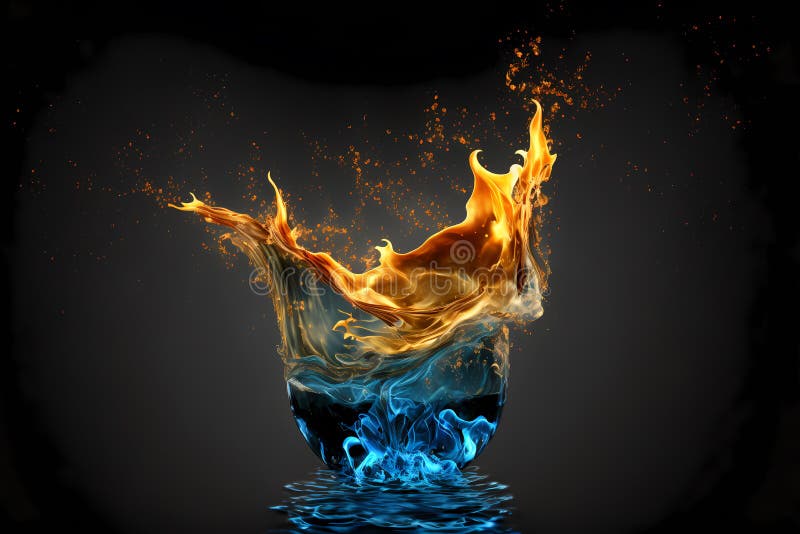 Fire and Water Splash. Dynamic Concept of Two Opposite Elements. Flame ...