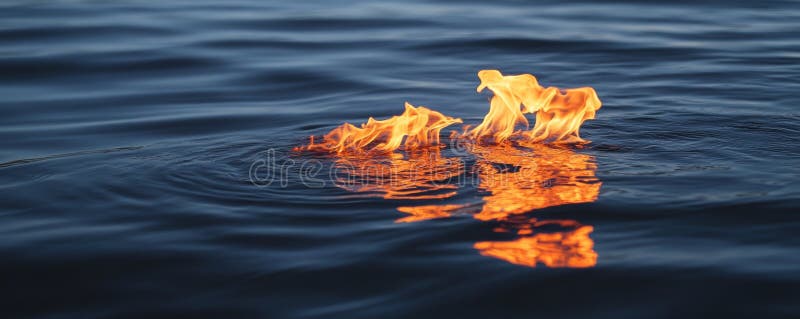 Fire on Water Surface at Dusk, Dramatic Nature Scene. Contrast and ...