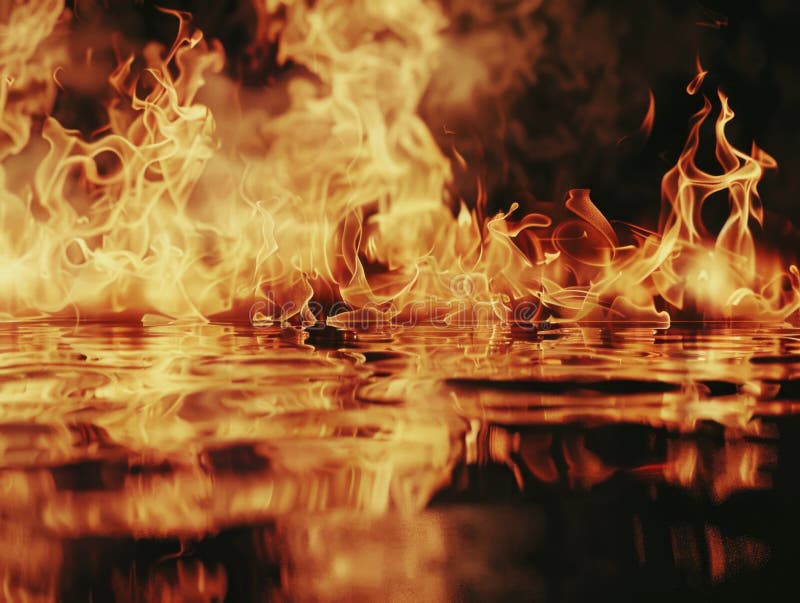 Fire on Water Surface stock photo. Image of fire, generated - 382880160