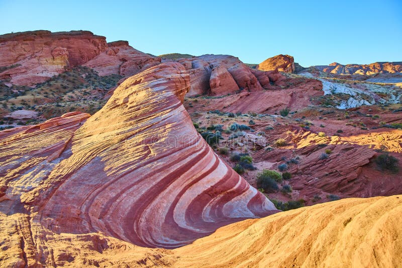 Fire Wave Sandstone Patterns in Golden Light Low Angle View Stock Image ...