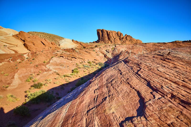 Fire Wave Sandstone Patterns at Valley of Fire Low Angle View Stock ...