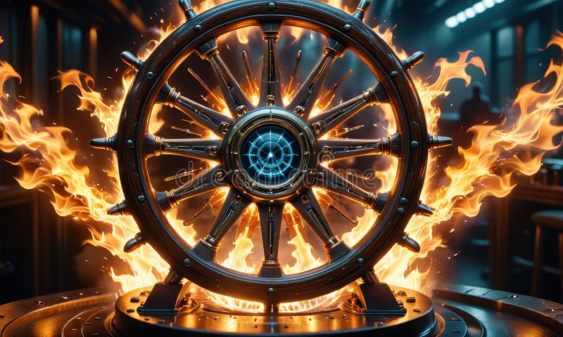A Fire Wheel Burning Brightly in a Dark Room Stock Image - Image of ...