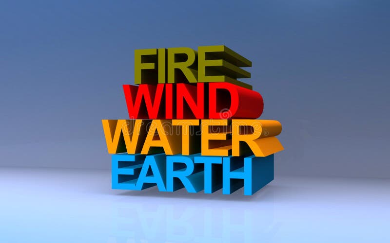 Fire Wind Water Earth on Blue Stock Illustration - Illustration of ...