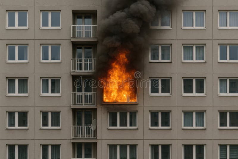 Fire in the Window of a Multi-storey Building. Stock Photo - Image of ...