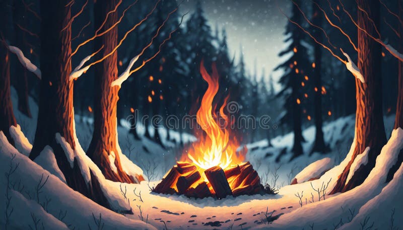 Fire in winter forest stock illustration. Illustration of winter ...