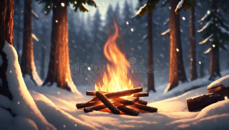 Fire in winter forest stock illustration. Illustration of cook - 298203096