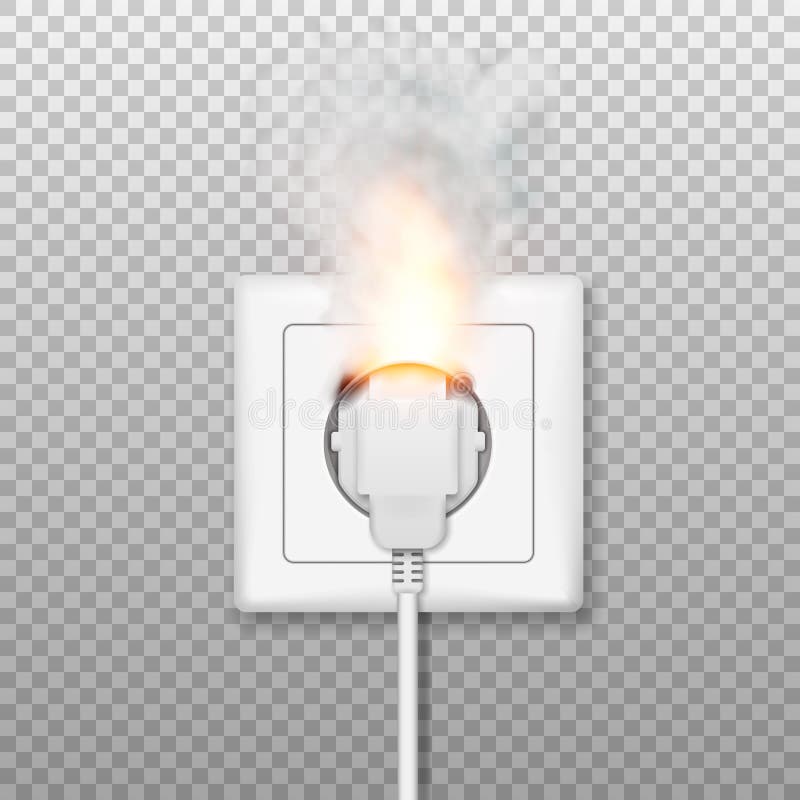 Fire Wiring. Realistic Socket and Plug on Fire from Overload ...