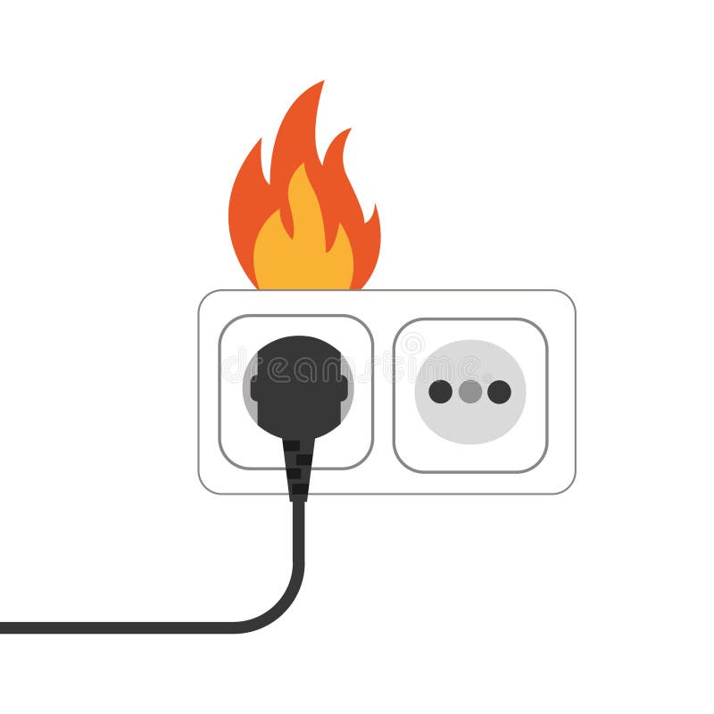 Fire Wiring. Socket and Plug on Fire from Overload. Electrical Safety ...