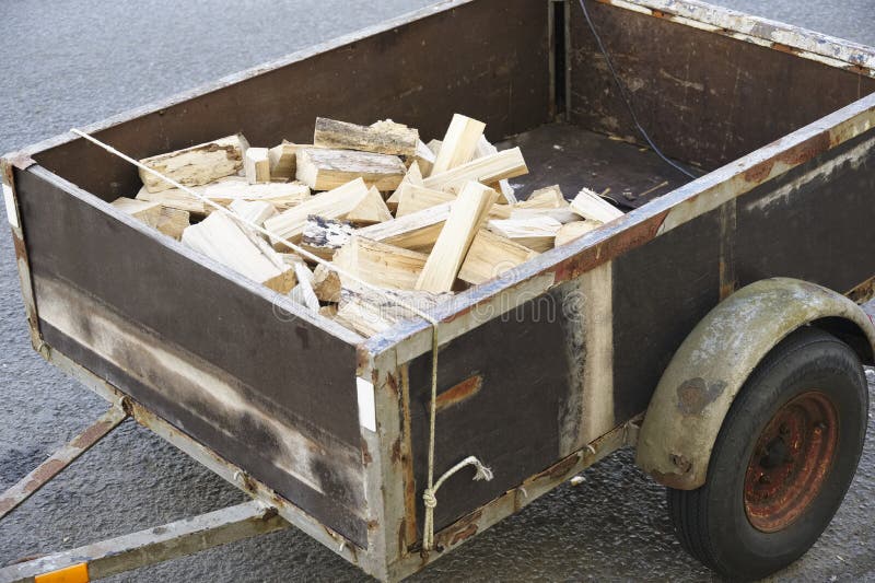 Fire Wood Chopped Pile in Trailer for Sale Stock Image - Image of ...