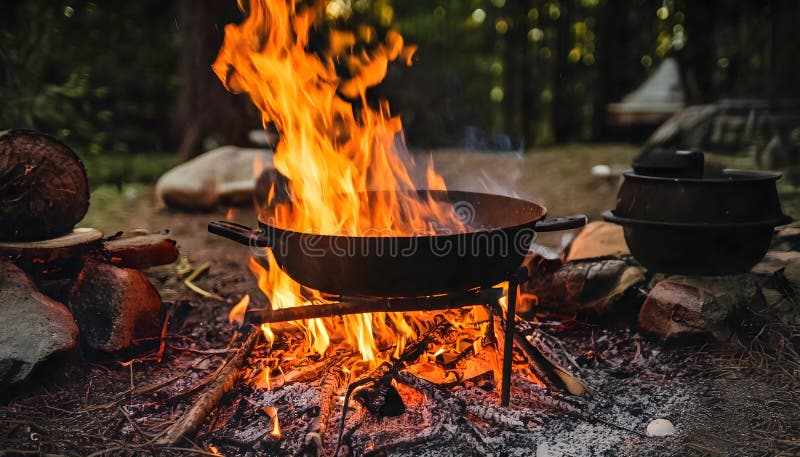 Fire Wood in Cooking, Rustic Outdoor Cooking Setup Using Firewood ...