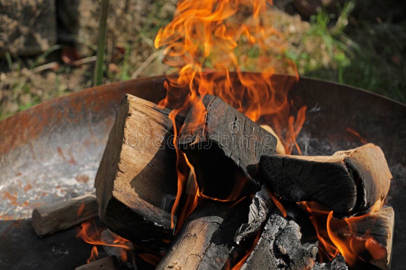 Fire Wood Fire in a Fire Bowl Stock Image - Image of fossil, fireplace ...