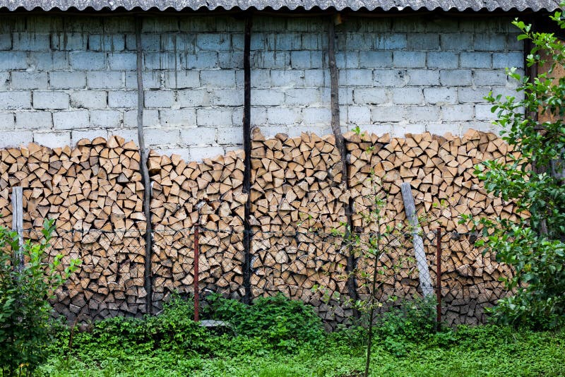 Fire Wood Stacked by the Wall. Background of Fire Wood Stacked in Rows ...