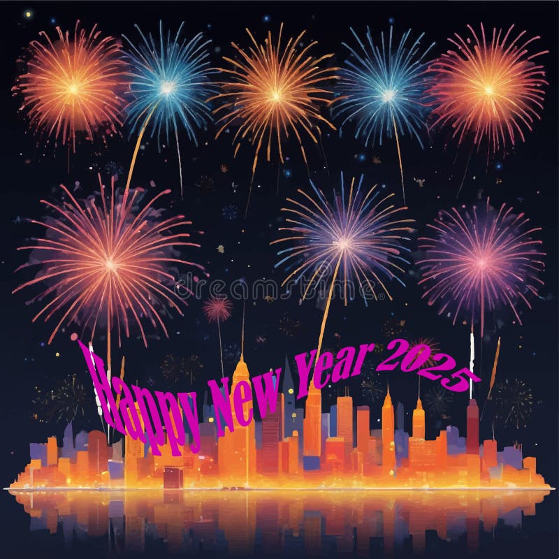 Fire Work Happy New Year 2025 Stock Illustration - Illustration of ...