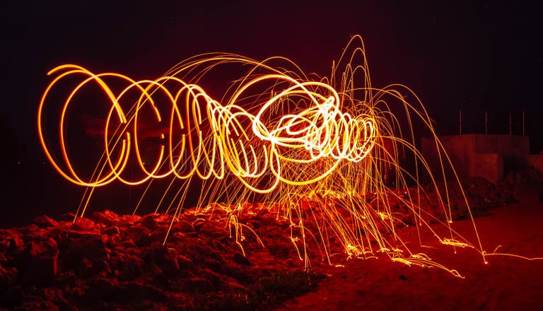 Fire Work Man Made with Special Technique Long Exposure and Flaring ...