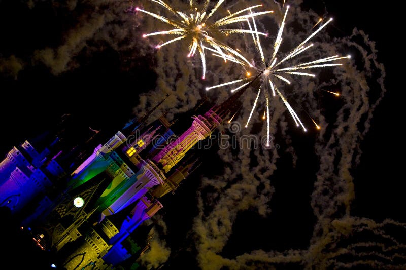 Fire Works Over Disney Castle Editorial Photography - Image of kingdom ...