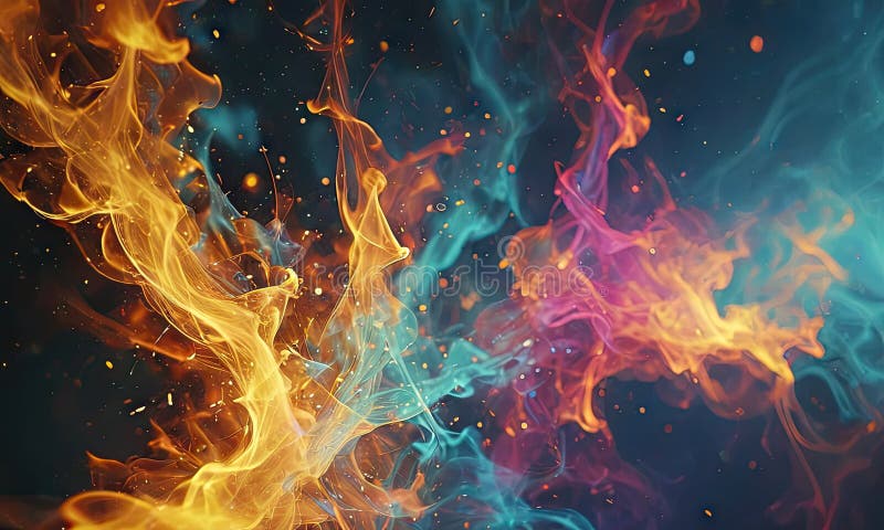 A Fire with Yellow and Blue Flames is Burning in Front of a Dark ...