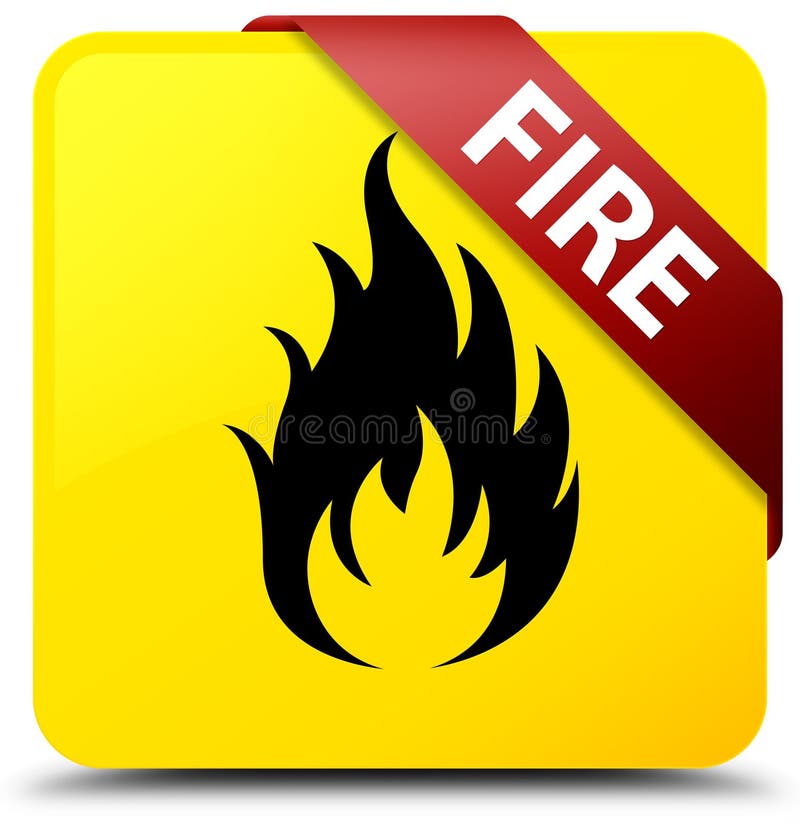 Fire Yellow Square Button Red Ribbon in Corner Stock Illustration ...