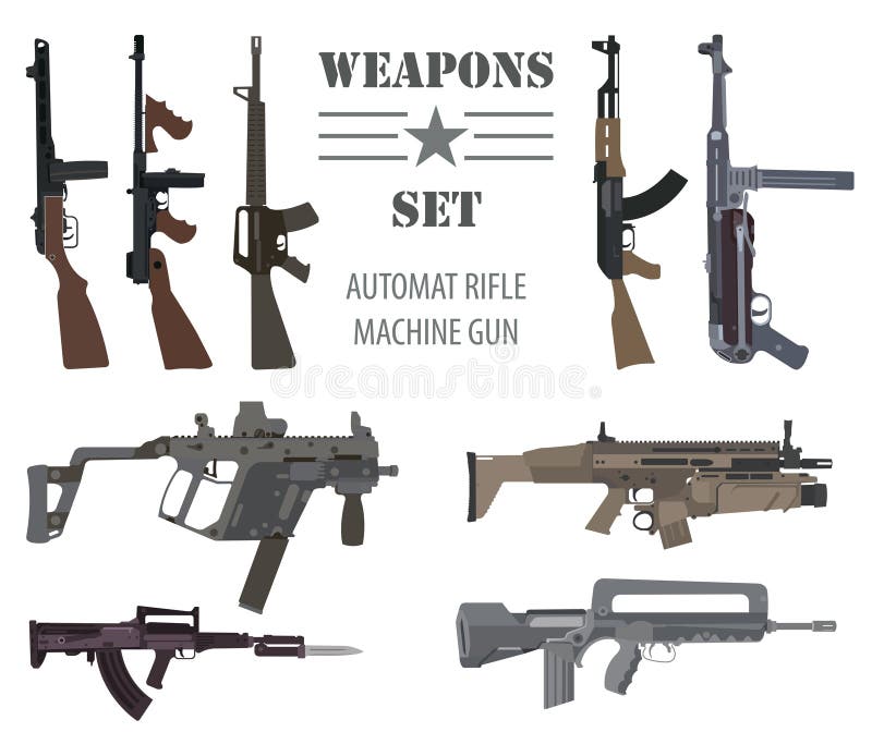 Firearm Set. Automatic Rifle, Machine Gun Stock Vector - Illustration ...