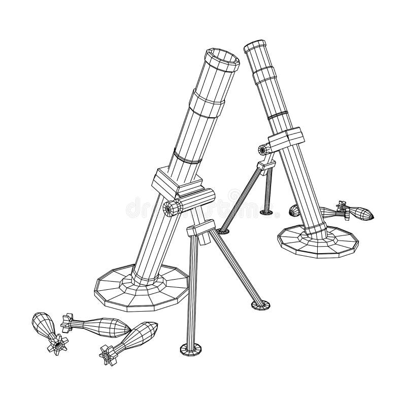 Firearm Weapon Army Mortar and Mine. Wireframe Low Poly Stock Vector ...