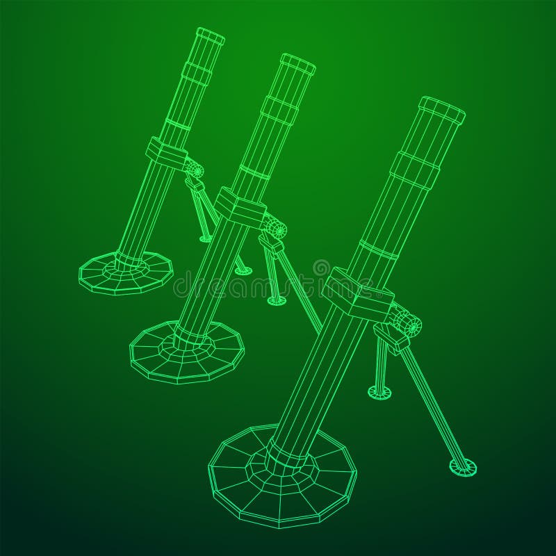 Firearm Weapon Army Mortar and Mine. Wireframe Low Poly Stock Vector ...