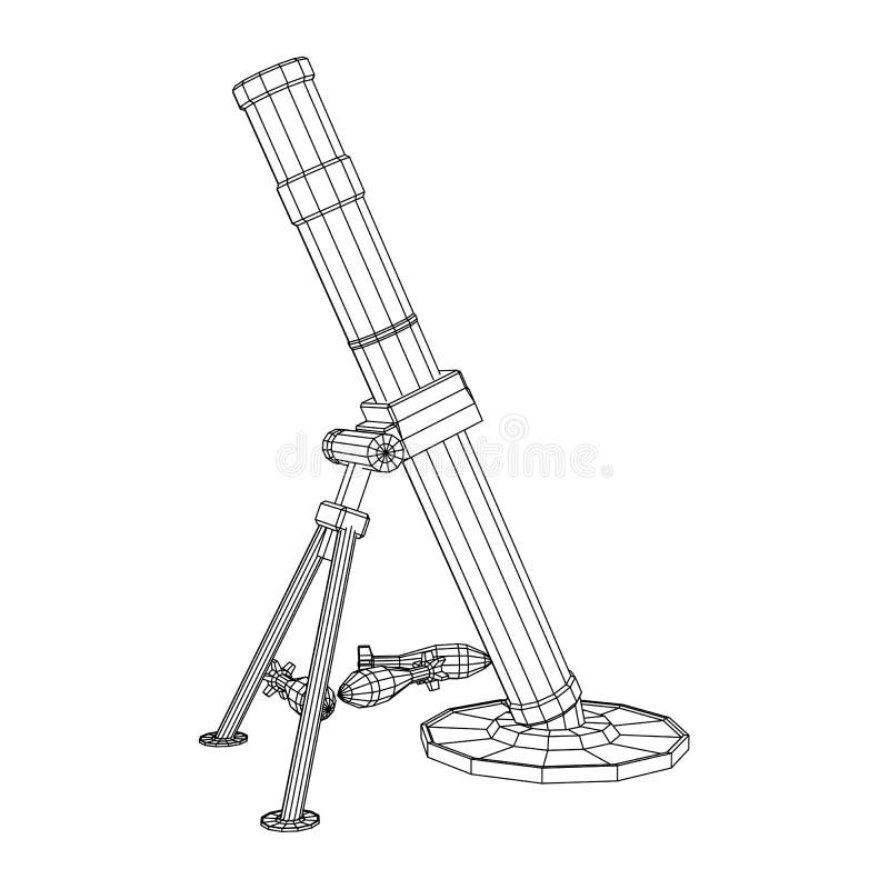 Firearm Weapon Army Mortar and Mine. Wireframe Low Poly Stock Vector ...