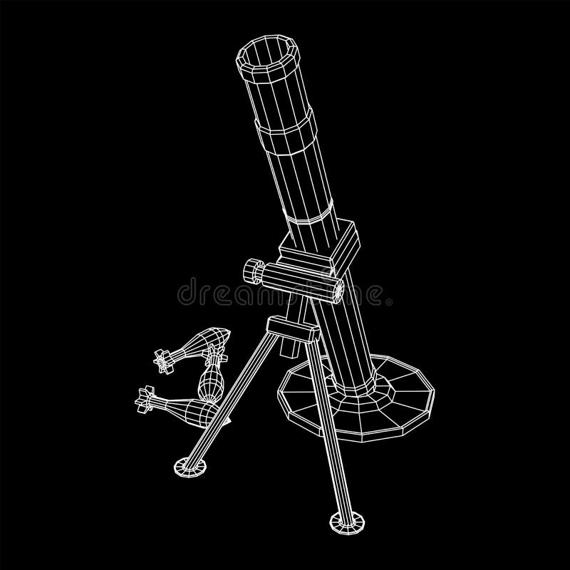 Firearm Weapon Army Mortar and Mine. Wireframe Low Poly Stock Vector ...