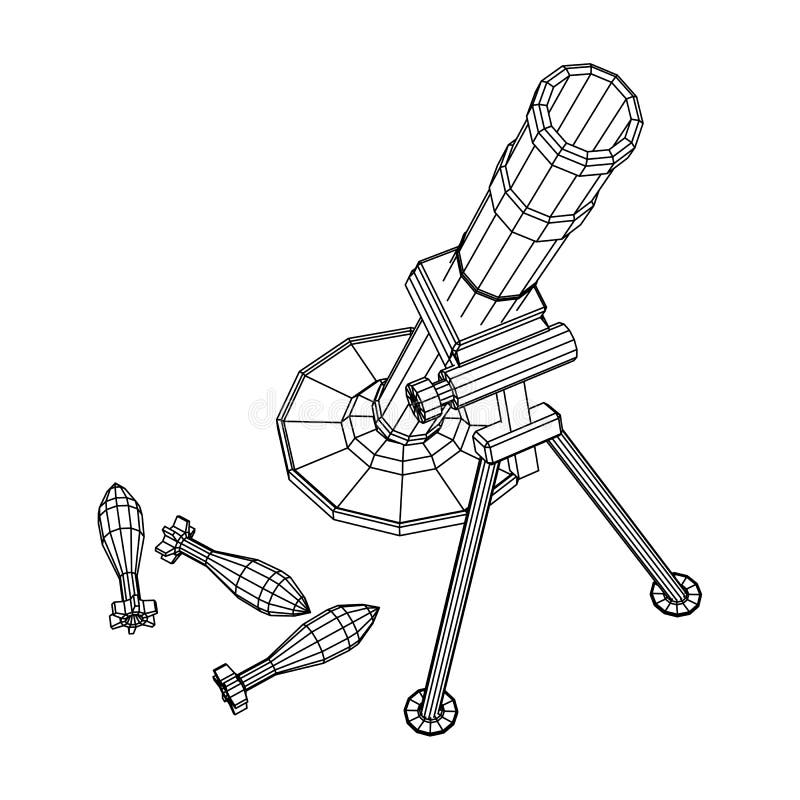 Firearm Weapon Army Mortar and Mine. Wireframe Low Poly Stock Vector ...