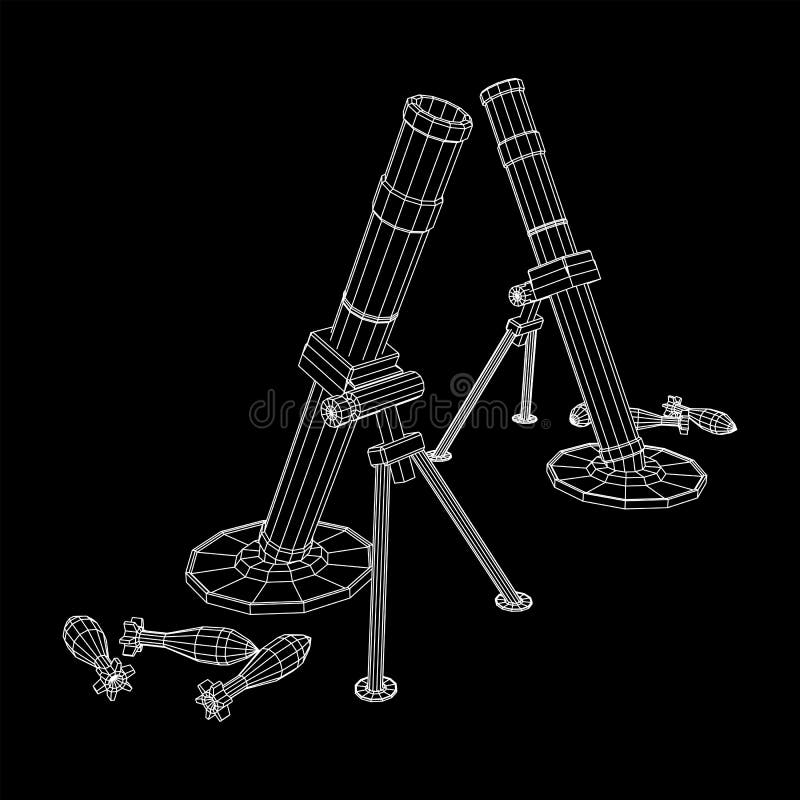 Firearm Weapon Army Mortar and Mine. Wireframe Low Poly Stock Vector ...