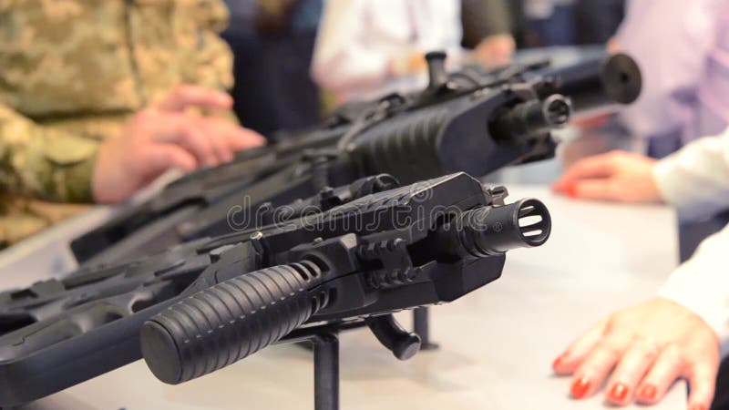 Firearms Gun Submachine Sniper Rifle Close-up. Stock Video - Video of ...