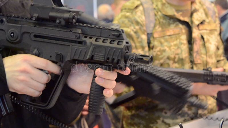 Firearms Gun Submachine Sniper Rifle Close-up. Stock Footage - Video of ...