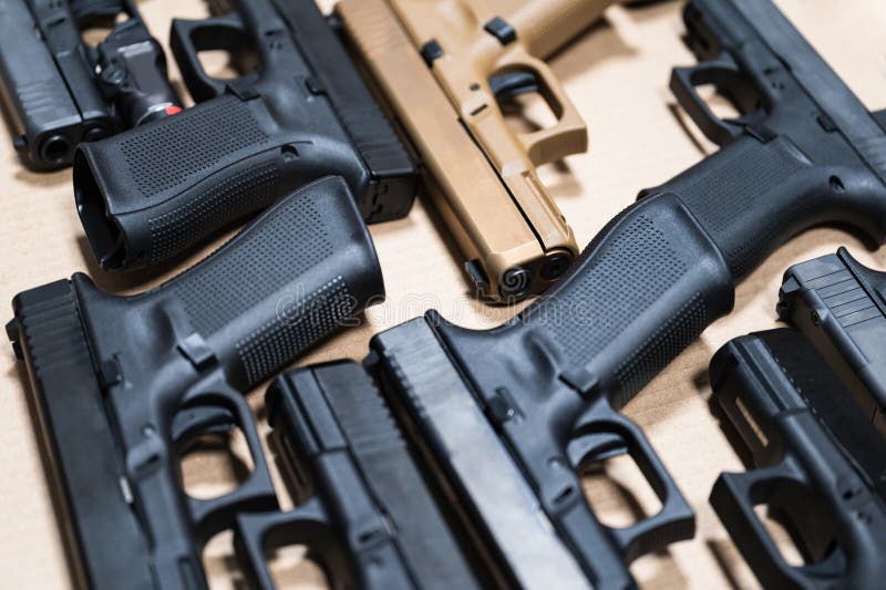 Firearms, 9mm New Pistols with Plastic Frames Stock Image - Image of ...