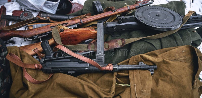 Firearms, Submachine Gun, Machine Gun and Rifles Stock Image - Image of ...