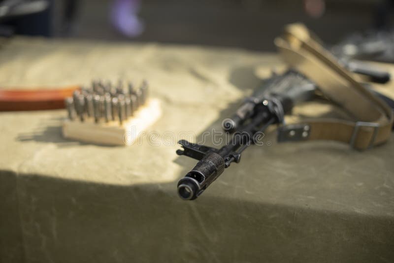 Firearms on the Table. Soviet Machine Gun for Shooting Cartridges Stock ...