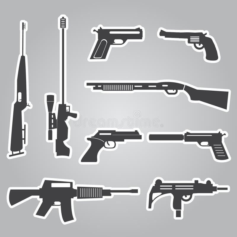 Firearms Weapons and Guns Black Stickers Stock Vector - Illustration of ...