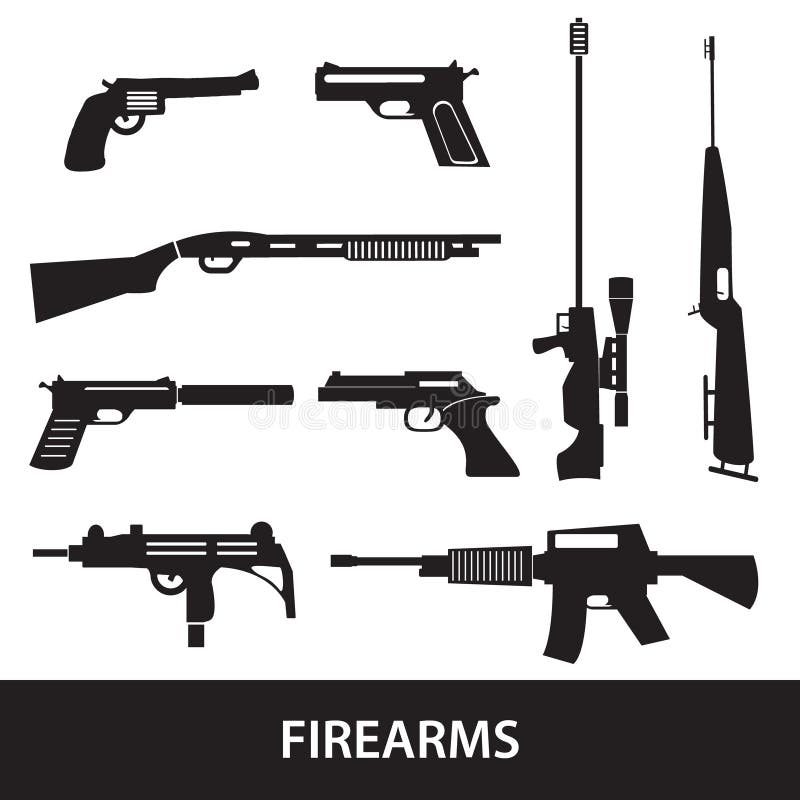 Firearms Weapons and Guns Icons Stock Vector - Illustration of handgun ...