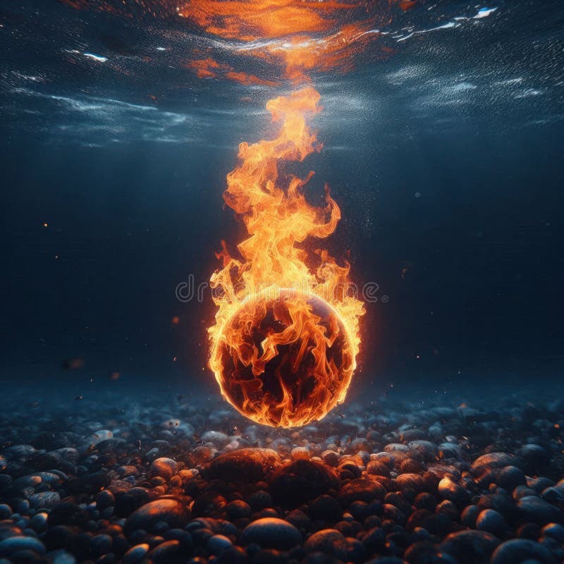 A Fireball Blazing with Fire Underwater. Stock Image - Image of ball ...
