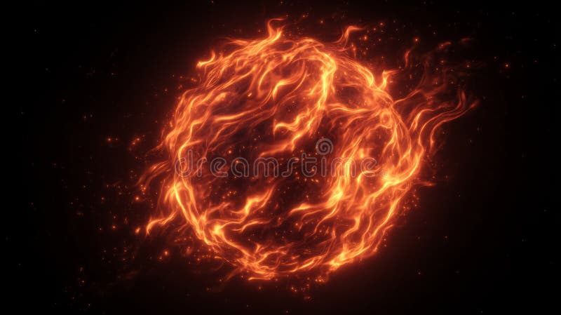Fireball Concept, Small Concentrated Orb of Fire Suspended in Black ...