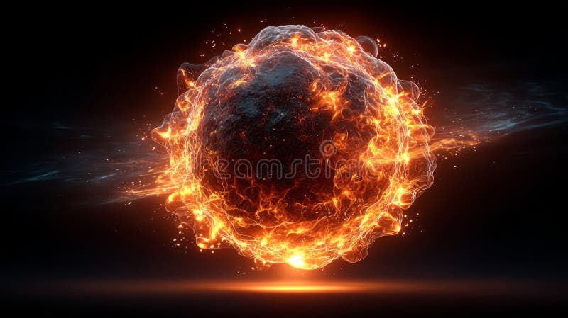 Fireball Concept, Small Concentrated Orb of Fire Suspended in Black ...