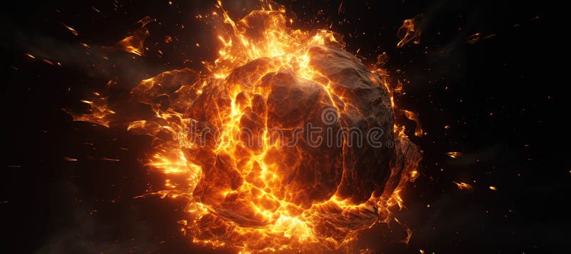 Fireball Rock Explosion, Blast, Burn, Smoke Stock Illustration ...