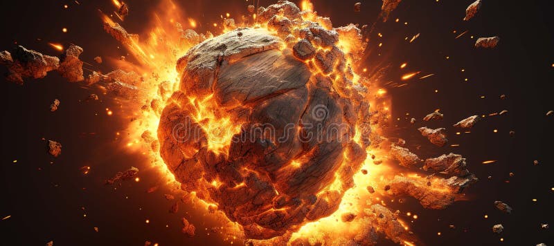 Fireball Rock Explosion, Blast, Burn, Smoke Stock Illustration ...