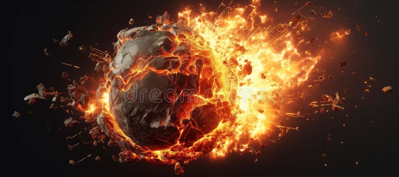 Fireball Rock Explosion, Blast, Burn, Smoke Stock Illustration ...
