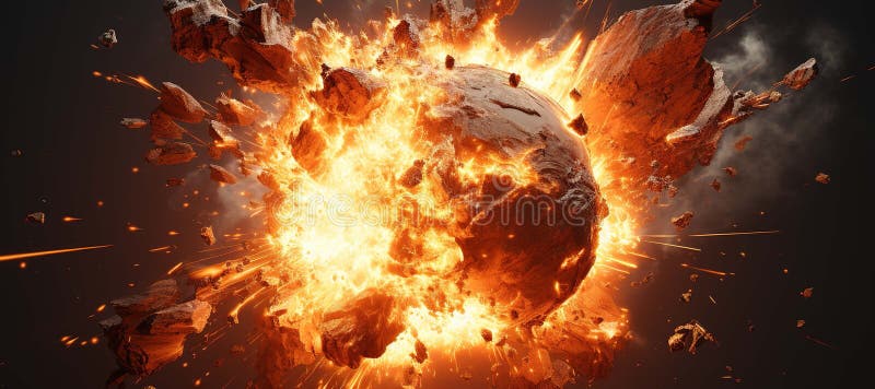 Fireball Rock Explosion, Blast, Burn, Smoke Stock Illustration ...