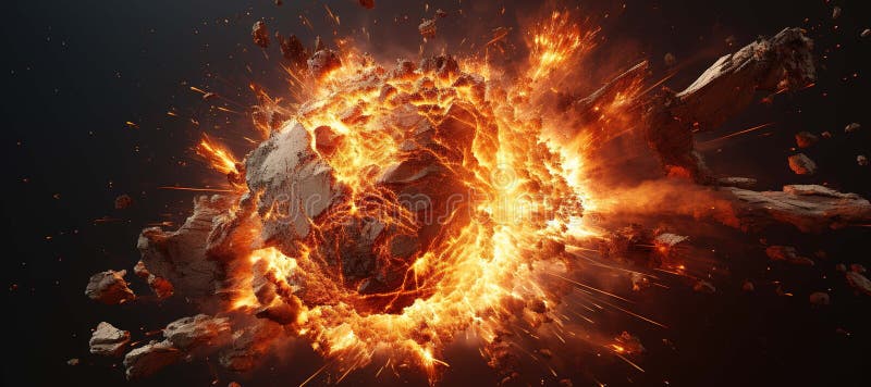 Fireball Rock Explosion, Blast, Burn, Smoke Stock Illustration ...