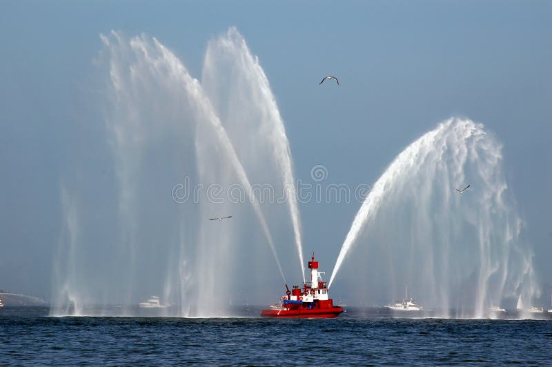 Fireboat in Action stock photo. Image of pumping, protection - 2920898
