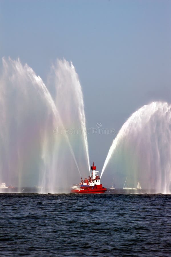 Fireboat in Action stock image. Image of gulls, pumping - 2920903
